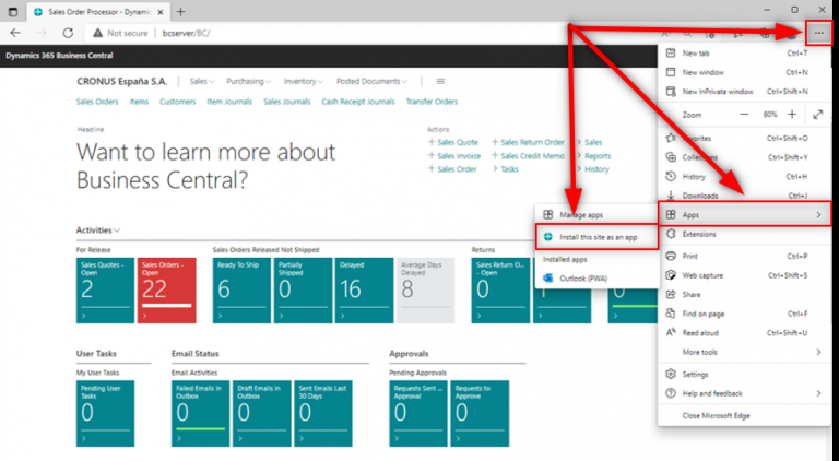 How To Install Business Central As An Application - Business Central Geek